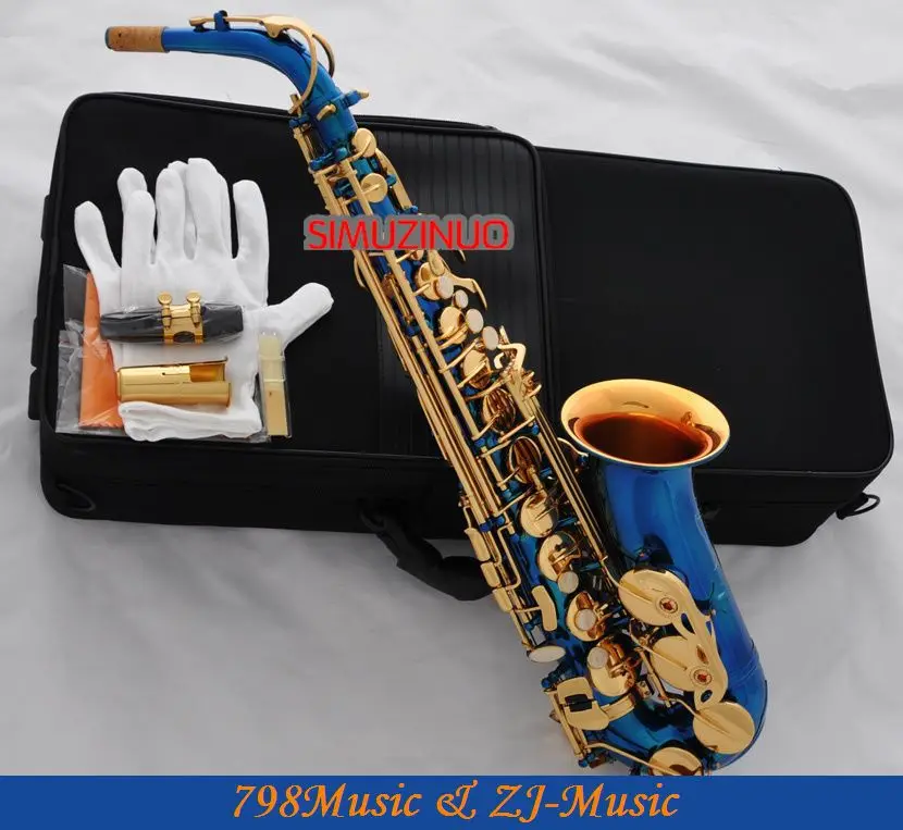 Blue Lacquer Gold And Gold Bell Eb Alto Saxophone High F# Key-pearl ...
