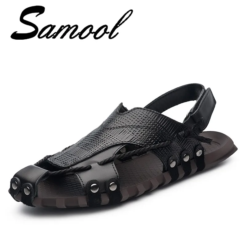 Men Sandals Spilit Leather Male Summer Shoes Outdoor Beach Slippers ...