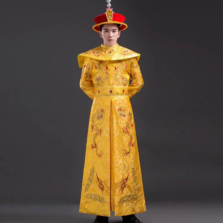 2018 winter Dragon Robe +hat Chinese Emperor Costume for Stage Men ...