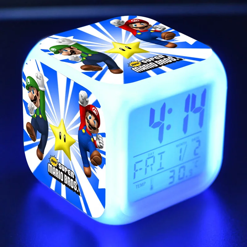Super Mario Bros Anime Figure Juguetes Alarm Clock PVC Colorful Touch ...