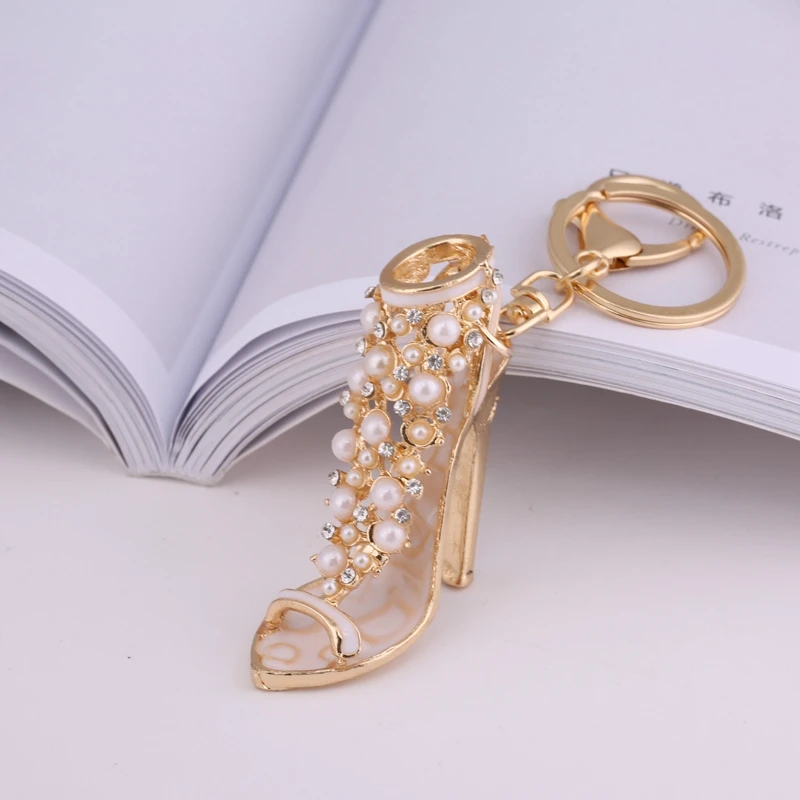 Upscale Creative High Heel Keychains Imitation Pearls Crystal ...