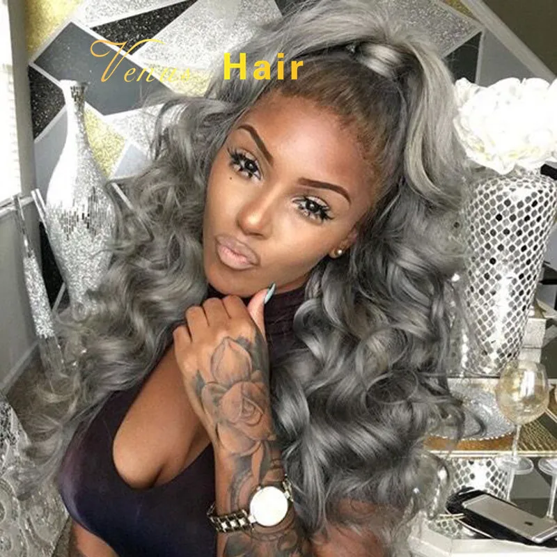 Front Lace Wigs New Brazilian Virgin Grey Human Hair Body Wave Full