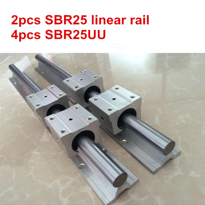 2pcs SBR25 200mm 250mm 300mm 350mm linear rail guide + 4pcs SBR25UU ...