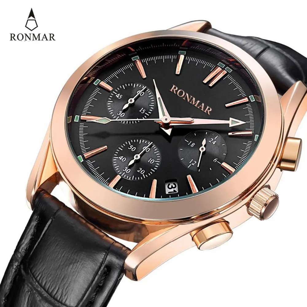 Men's Quartz Watches Men Fashion Rose Gold Leather Sports Watch Man ...