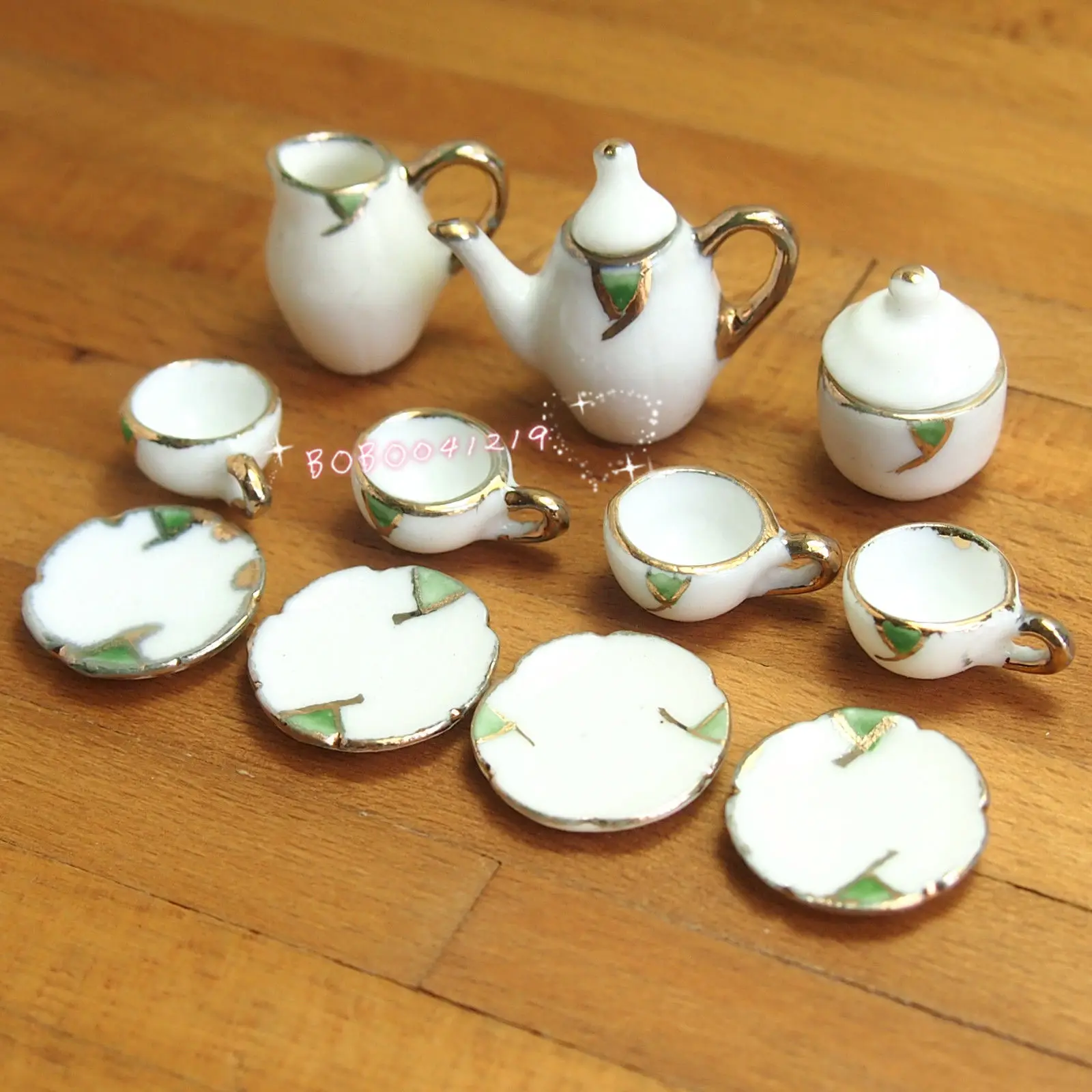 Dollhouse Miniature 1:12 Toy Dinning Room 13 Pieces Porcelaine Tea Set ...