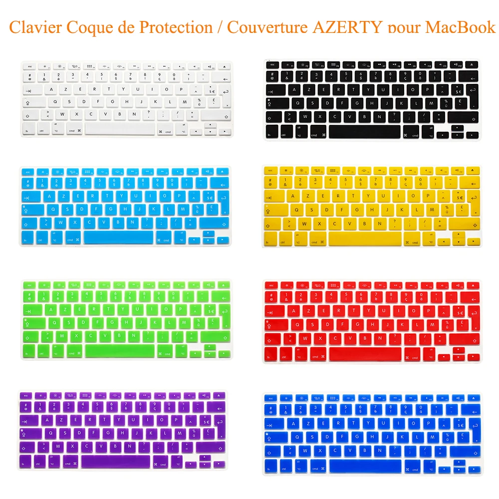 French AZERTY Keyboard Cover 13" 15" UK/EU Franch Silicone Soft color ...