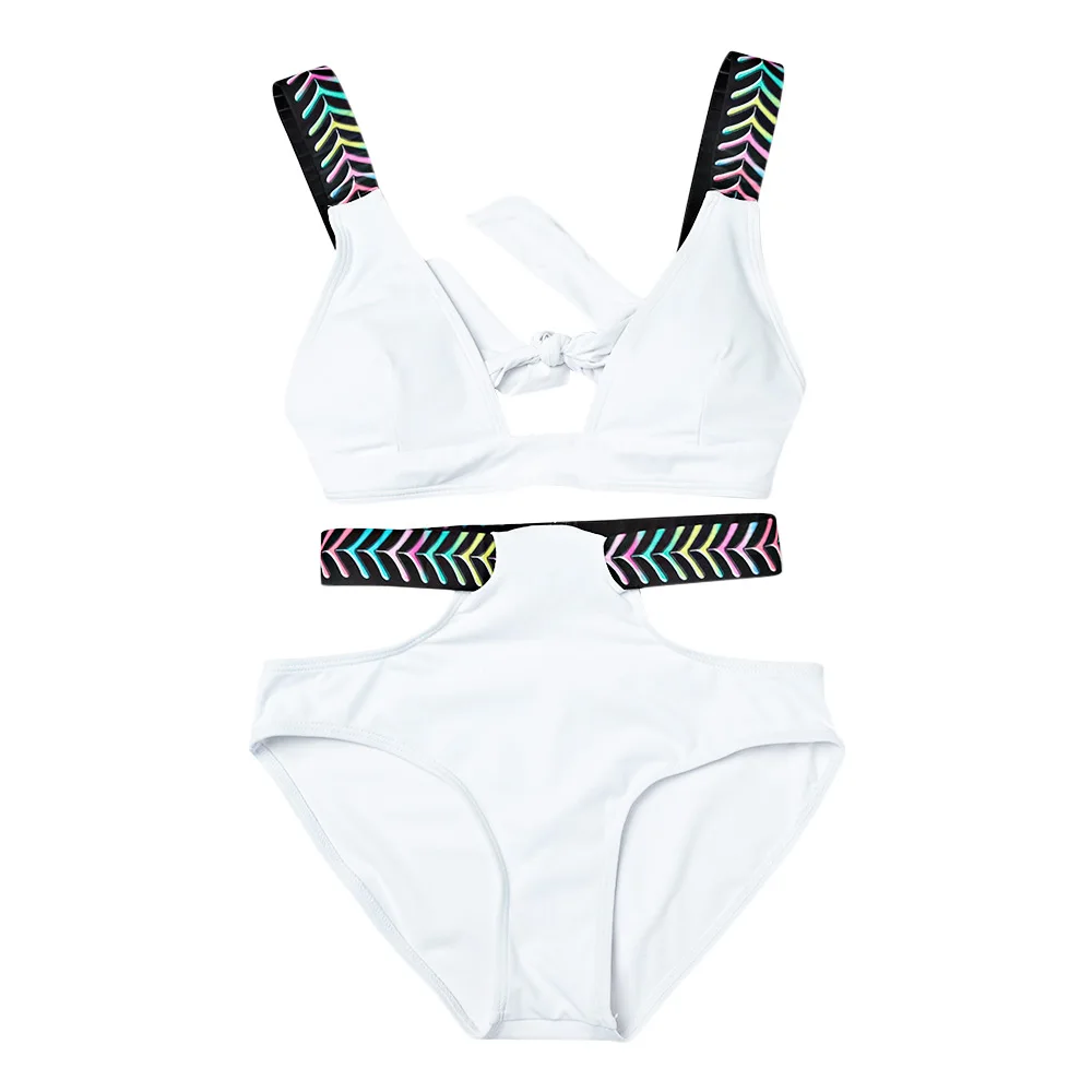 Trendy Shoulder Strap Padded Colorful Print High Waist Bikini Set Women