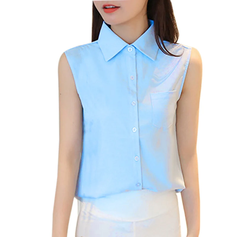 2018 Women Sleeveless Turn Down Collar Blouse Summer Shirt Blusas