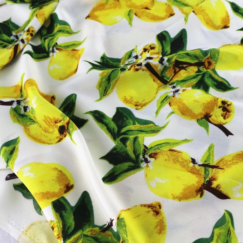 Lemon pattern Print Rayon Fabric sewing Sleepwear Shirt Gowns Poplin ...