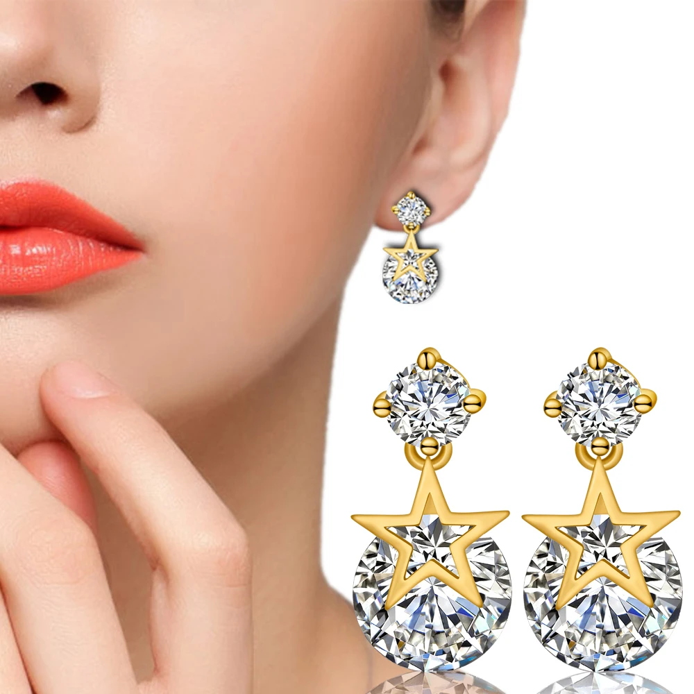 ECODAY Fashion Jewelry Shining Star Earing Big Zircon Earings Gold ...