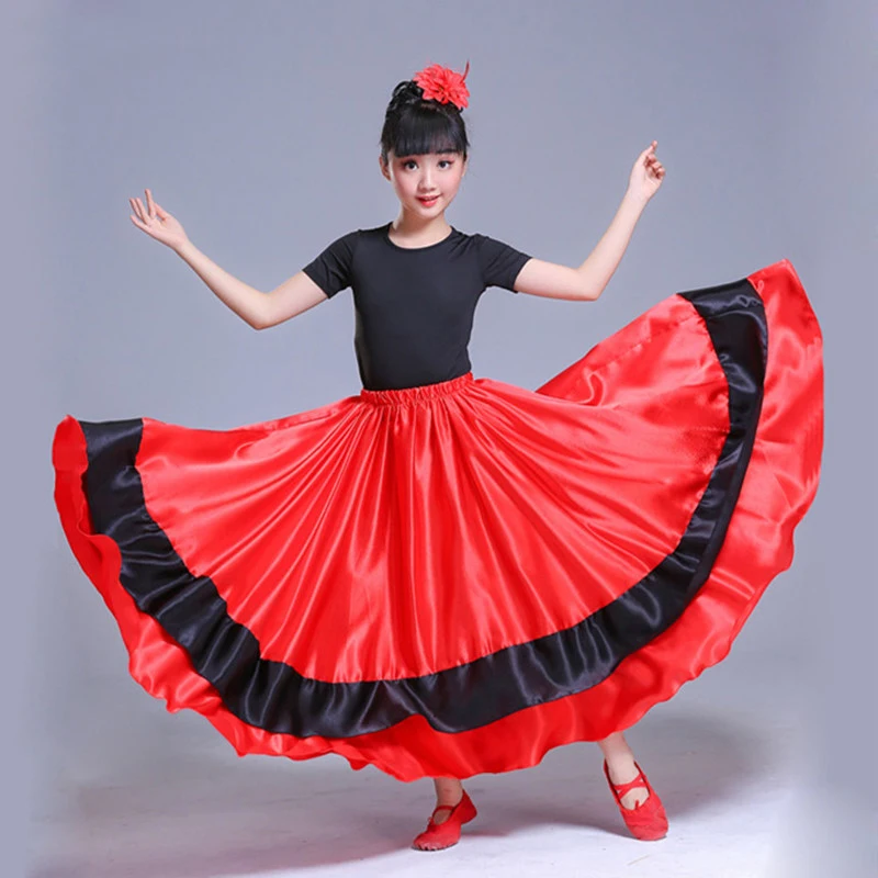 Luxury Satin Golden Gypsy Girls Spanish Flamenco Skirt Ruffle Striped ...
