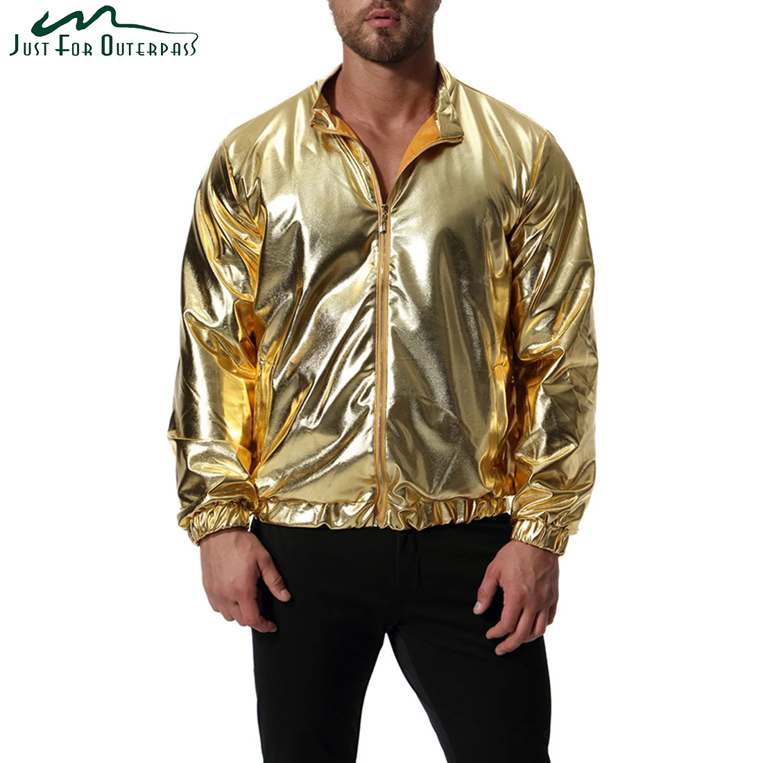 2019 New Fashion Trend Glossy Jacket Men Gold Silver Color Thin Spring ...