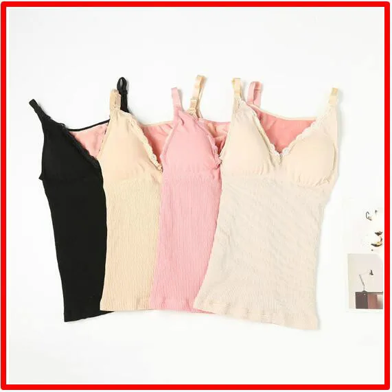 New Winter Women Big Chest Tank Tops Cashmere Lady Thickened Tight Lace ...