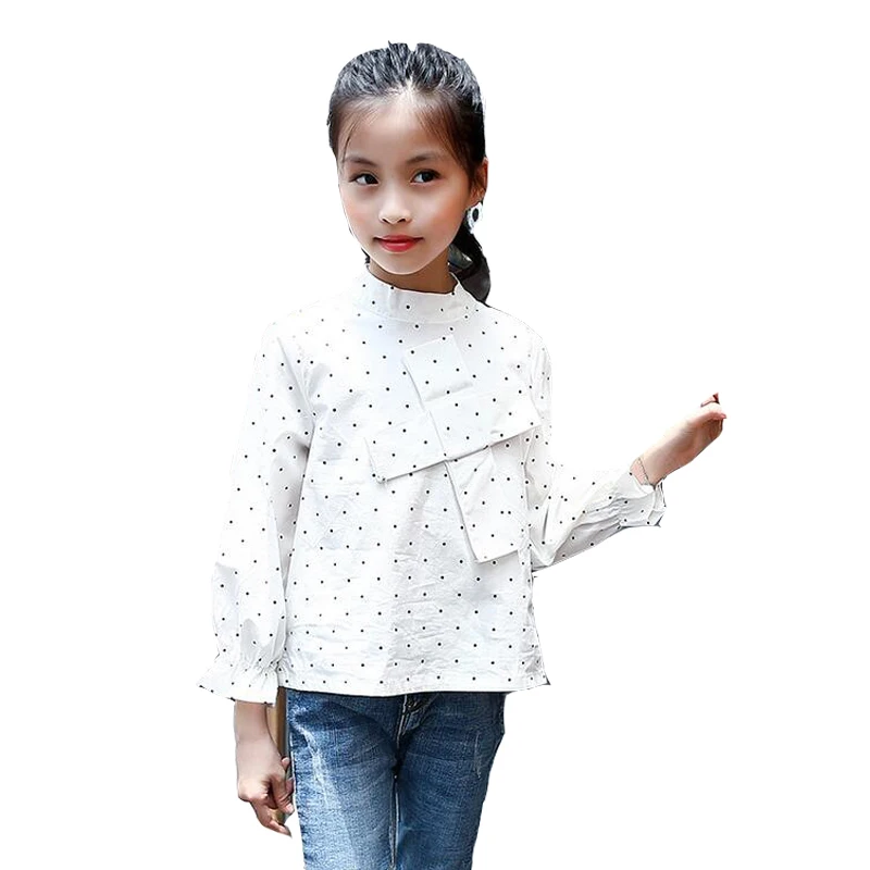 Kids White Blouses For Girls Tees Long Sleeve Polka Dot Shirts Autumn ...
