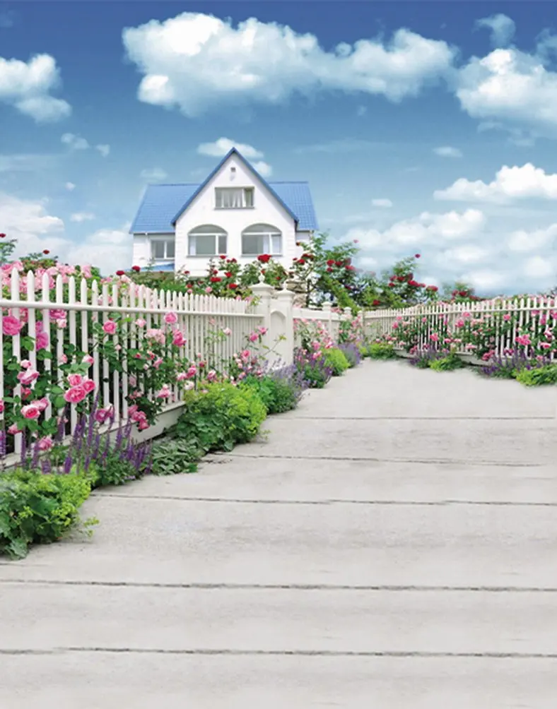 5x7ft-House-Flowers-Blue-Sky-Photography-Backdrops-Photo-Props-Studio ...