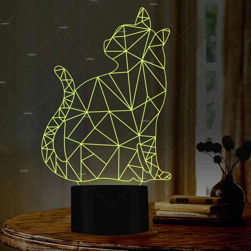 PET Addiction sitting cat design illusion LED nightlight 7 changing ...