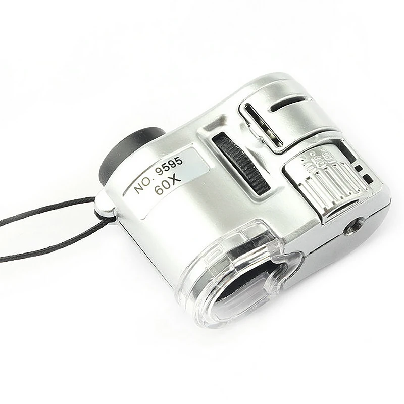 Mini Lens 60X Pocket Magnifier Microscope With Led Ultraviolet Light ...