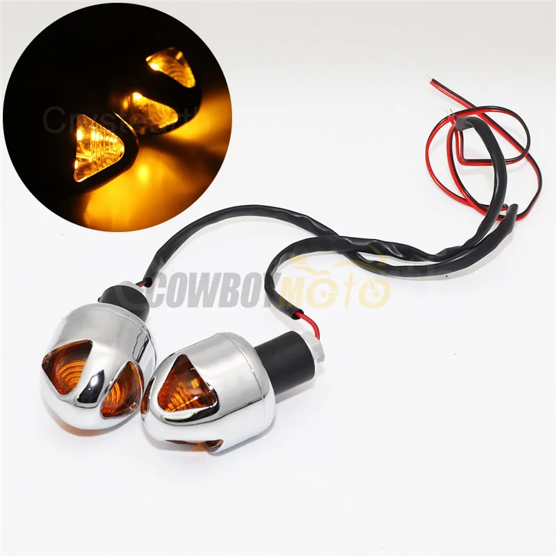 1 Pair LED Motorcycle Handlebar End Turn Signal Light Yellow Universal ...