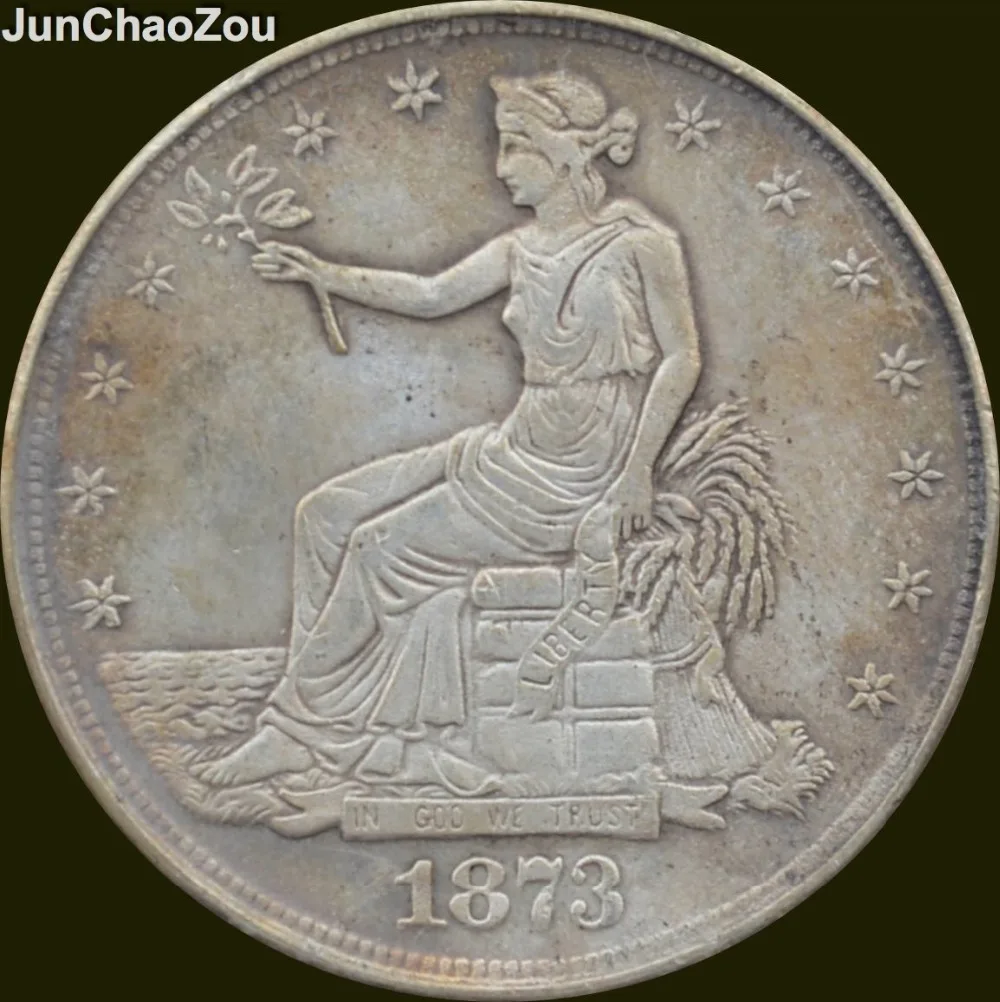 United States OF America 1873 CC Seated Liberty Brass Silver Plated ...
