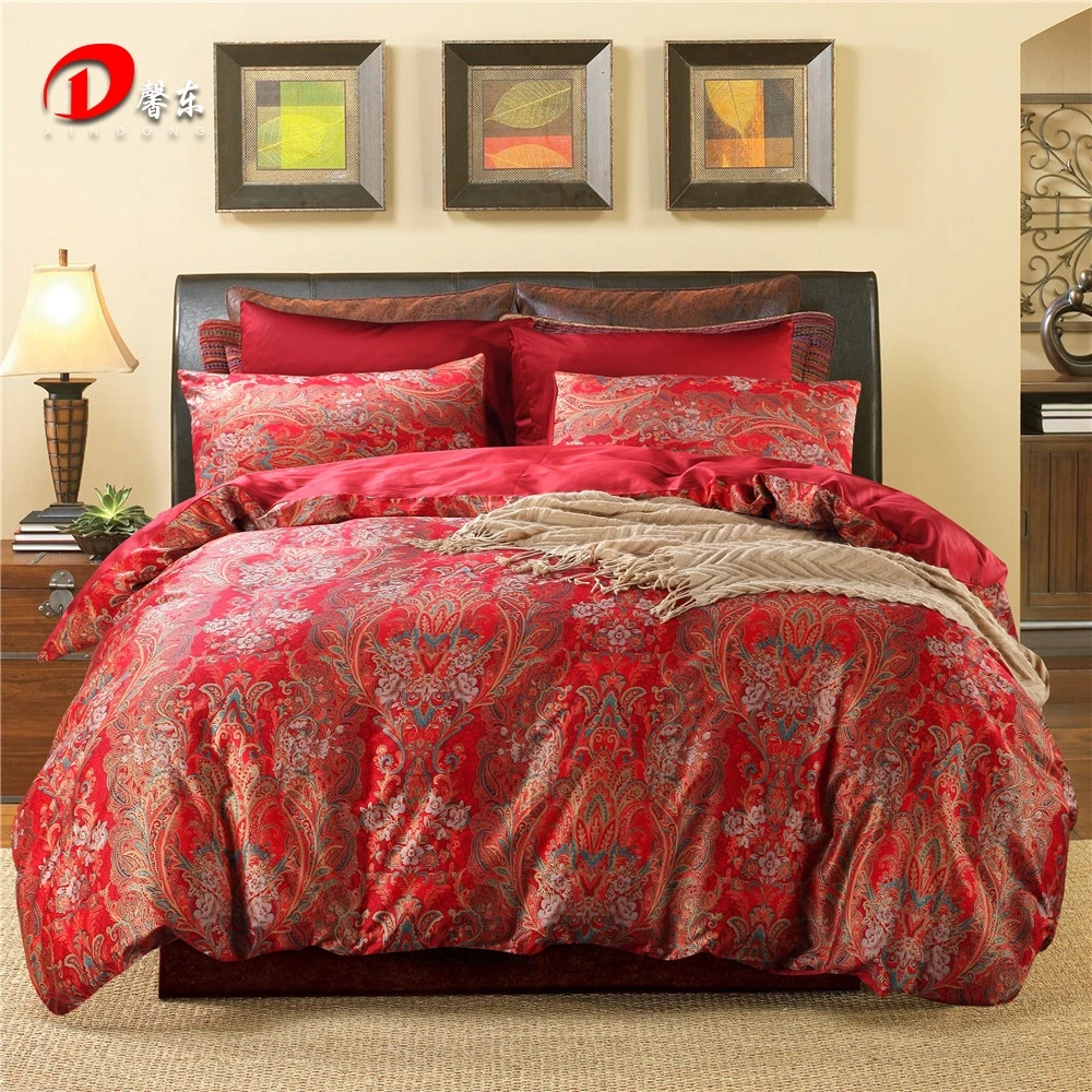 Luxury Phoenix Satin Bed Set Dark Red Egyptian Cotton Bedding Set King Luxury Phoenix Satin Bed Set Dark Red Egyptian Cotton Bedding Set King