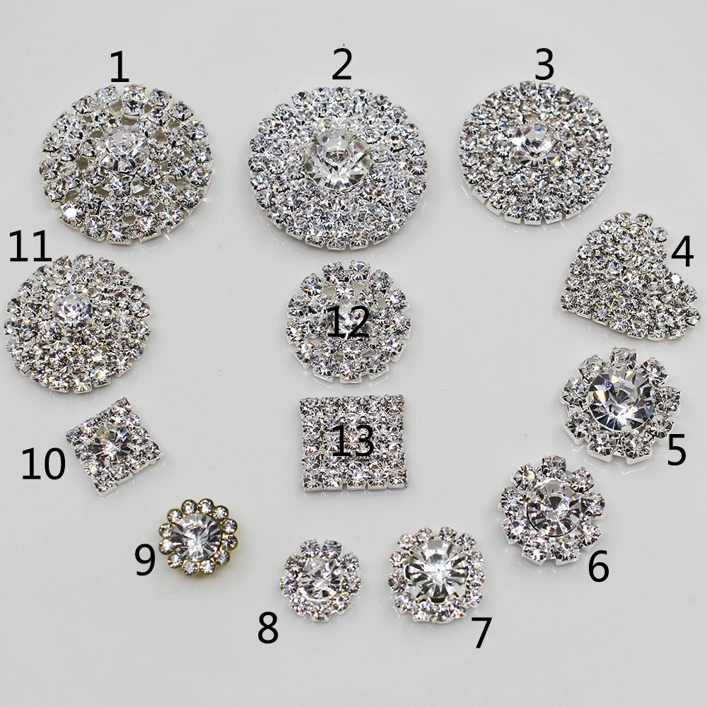 Shiny 10 Pieces Mixed Size Silver Rhinestones Buttons Wedding Crafts ...