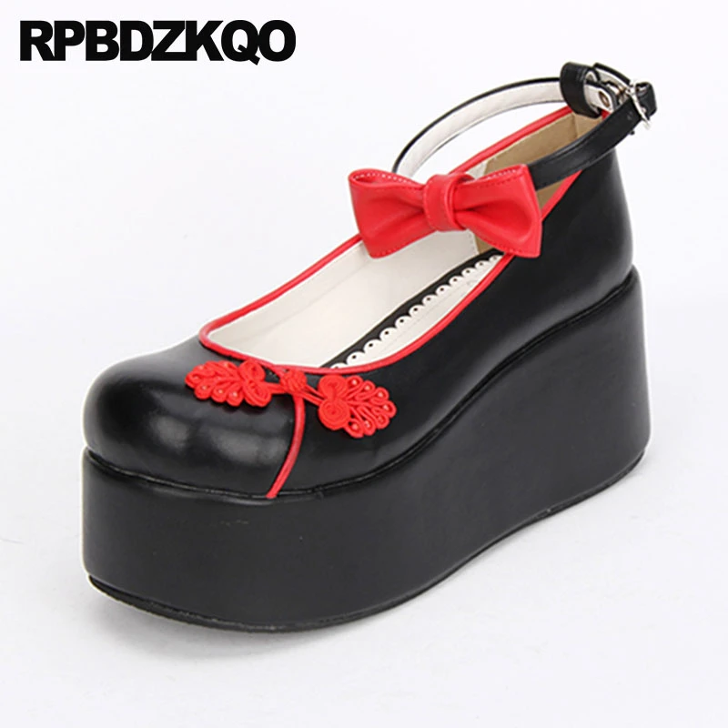 3 Inch Pumps Lolita Platform Big Women Shoes Size 45 Block Bow High ...