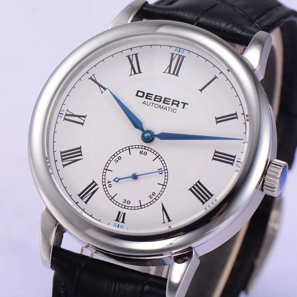 40mm Debert branco dial Roman marcas de mãos azuis segunda às 6 ...