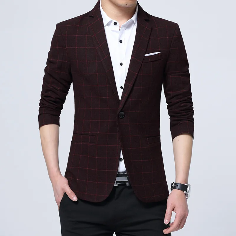 VERSMA Polyester Blazer Men Casual Plaid Red - Slim Fit Blazers Suits ...