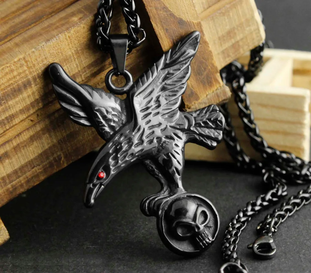 Mens 316L Stainless Steel Punk Biker Black Color Eagle hawk Skull ...