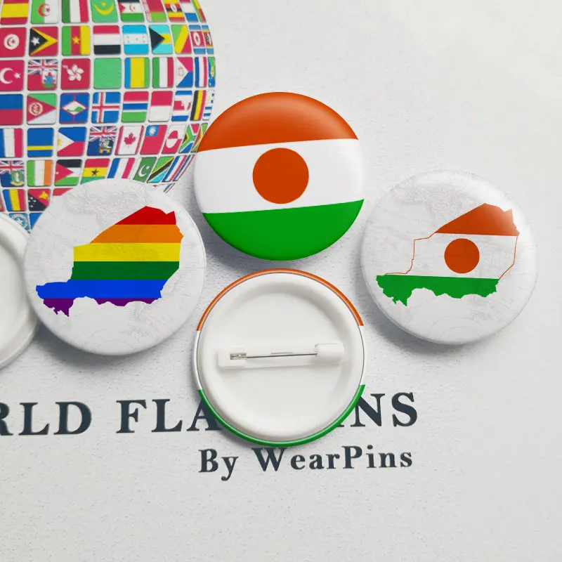 Niger Flag Map Tin Button Pins LGBT Gay Rainbow Pride Tin Button Badges ...
