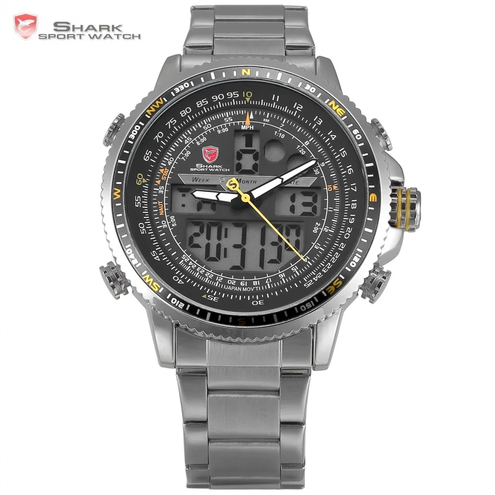 Winghead Shark Sport Watch Luxury Lcd Analog Date Alarm Stainless Steel ...