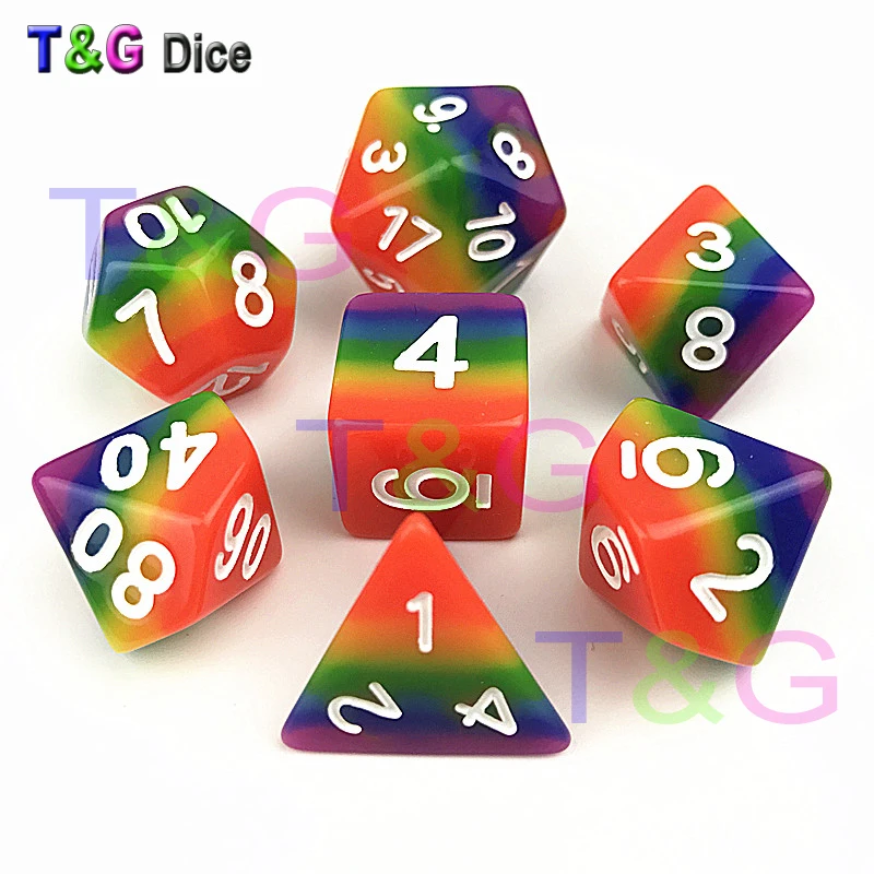 7pcs Set Rainbow Dice New Customized Dice For Dnd Game Dice Bag D4 D6