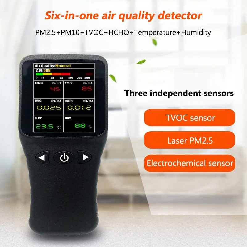 6 In 1 Gas Detector Digital LCD Display Formaldehyde Sensor ...