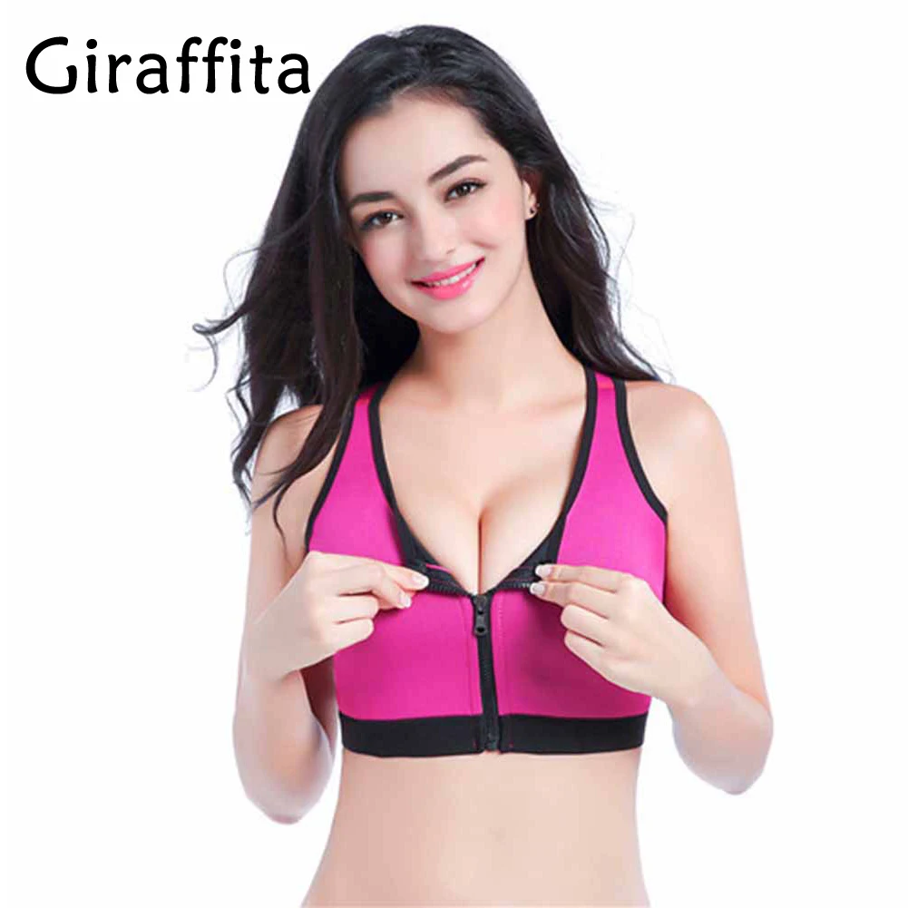 Sexy Women Sport Yoga Top Bra For Running Gym Workout Front Zipper