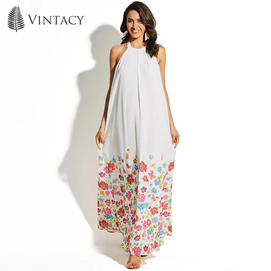 Vintacy Summer Beach Long Dress Women Sexy Halter Backless Maxi Dresses ...