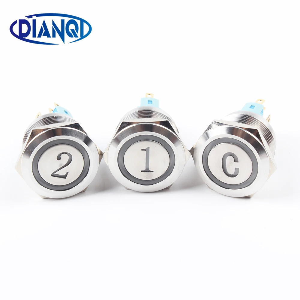 22mm Nickel plated brass metal push button switch led number power word ...