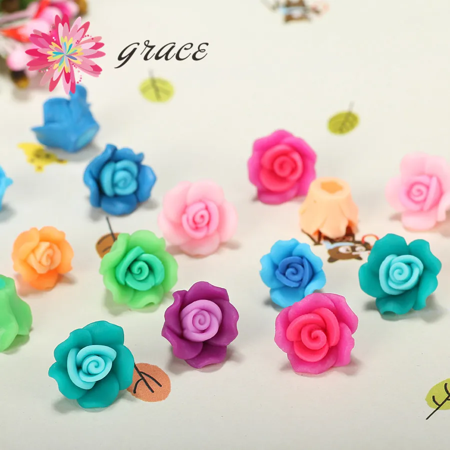 12mm 20pc/lot Mini Lovely Colorful PolymerClay Fimo Rose Small Flower ...