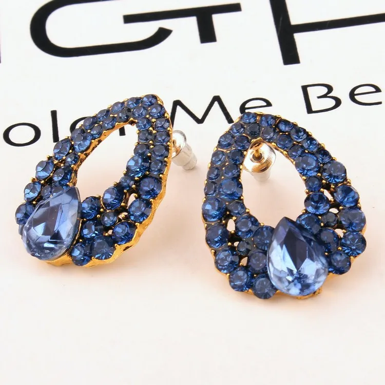Luxury-vintage-Blue-Crystal-Oval-Stud-Earrings-For-Women-Natural-Stone ...