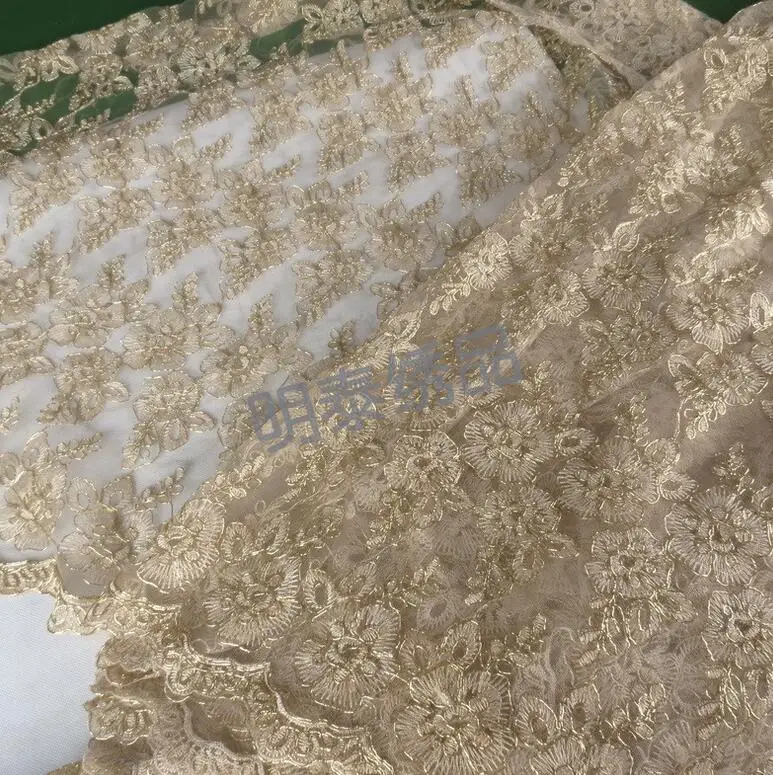 Tela de encaje dorado superancha para vestido de lujo, 1 metro, 120cm ...