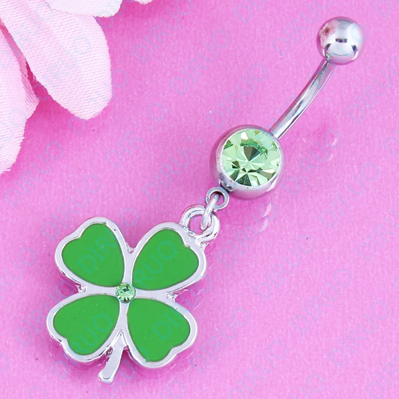 Free shipping Retail Four Leaf Clover Lucky Charm Green Belly Button ...