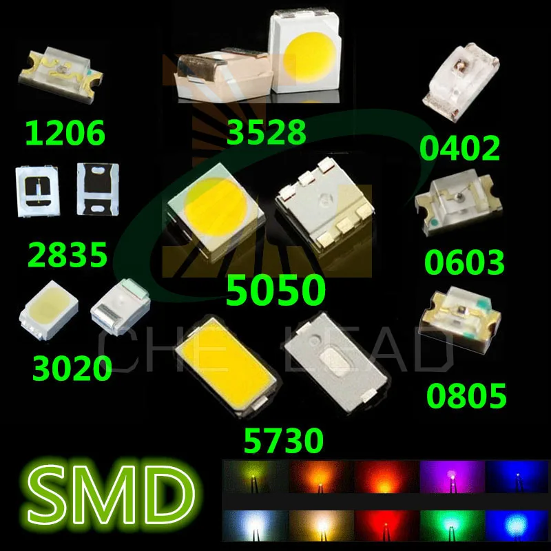 100ชิ้น/สีเต็มกลุ่มSMD LED 0402/0603/0805/1206/2835/3020/3528/5050/5730 ...