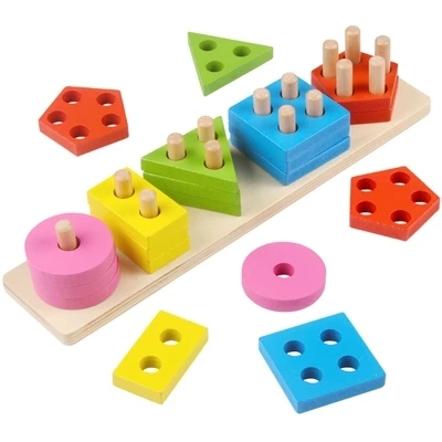 Child puzzle geometry shape set column building male girl baby column ...