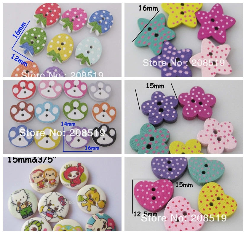 WBNVOO Novelty baby clothes buttons mix 150pcs 2 holes sewing wood ...