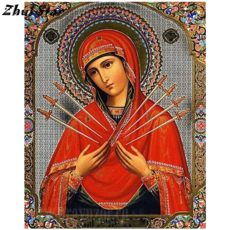 NEW 5D DIY Diamond Painting Virgin Mary Crystal Diamond Painting Cross ...