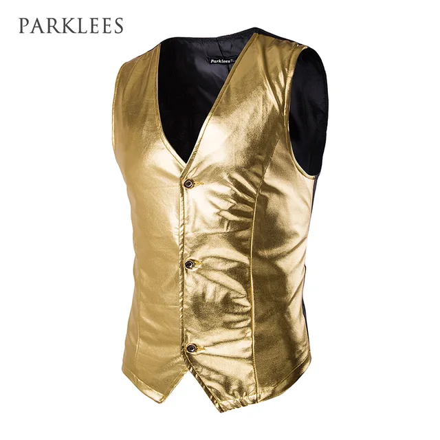 Shiny Gold Vest Men 2017 Brand New Night Club Coated Metallic Mens ...