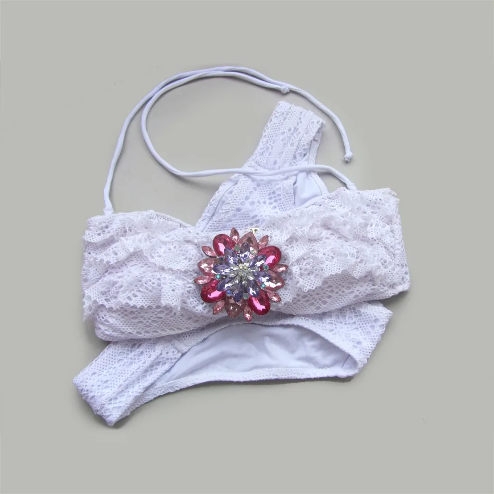 Designs Secret Diamond Crystal White Lace Mesh Bikini Set Swimwear ...
