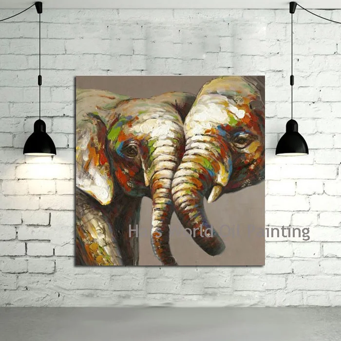 Hand Painted Canvas Art Abstract Elephant Oil Paintings Modern ...