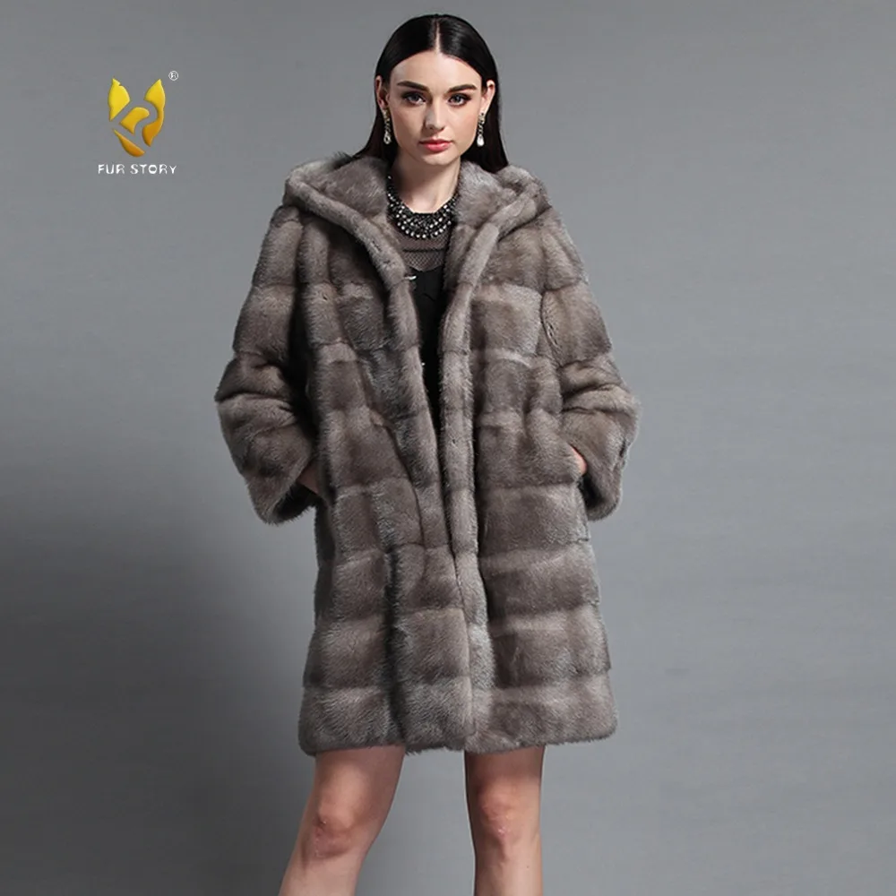 Fur Story 161161 Women Full Pelt Real Mink Fur Coats Women with Hood ...
