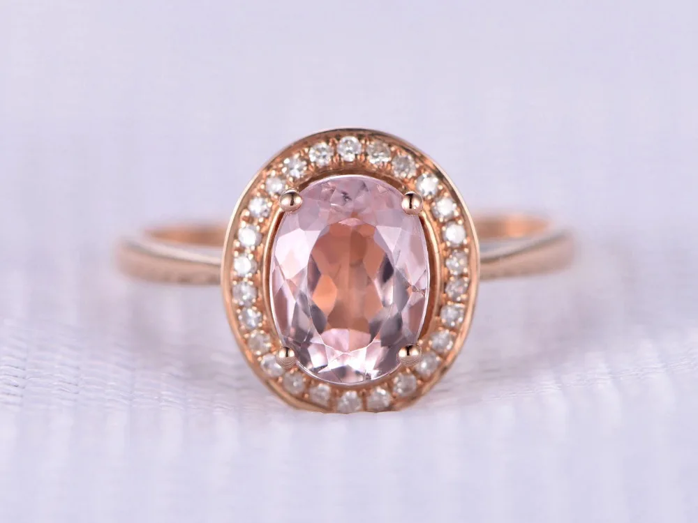 MyRay 14 K oro rosa 6x8mm oval natural Pink morganite piedra preciosa ...