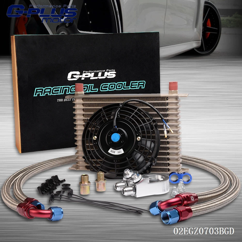 15 Row AN 10AN Universal Engine Oil Cooler Kit+Aluminum Hose End ...
